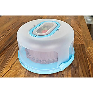 Red Co. 11 inch Cake & Cupcake Muffin Carrier Holder with Collapsible Handles, Blue Tray/Clear Lid