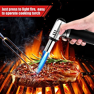 Blow Torch, Butane Torch with Fuel Gauge, Refillable Torch Lighter with Safety Lock, Adjustable Flame, One-handed Operation, Kitchen Torch for Cooking, BBQ, Baking(Butane Gas Not Included)