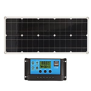 Solar Panel, Energy Saving Solar Battery 12V 24V Adaptive High Temperature Resistant High Power Over Discharge Protection IP65 Waterproof for Boats (10A)