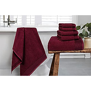 BELIZZI HOME 100% Cotton Ultra Soft 6 Pack Towel Set, Contains 2 Bath Towels 28x55 inchs, 2 Hand Towels 16x24 inchs & 2 Washcloths 12x12 inchs, Compact Lightweight & Highly Absorbant - Burgundy