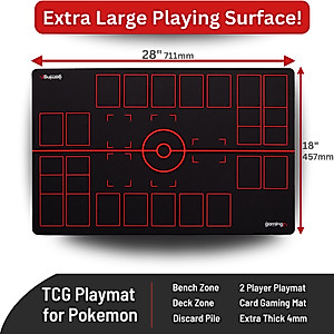 The Gaming Mat Company 2 Player Compatible Pokemon Playmat for Pokemon Cards - 28" x 18" x 0.16" Black & Red Battle Mat Stadium Board for Pokemon TCG Playmat Game & Pokemon Mat Trading Card