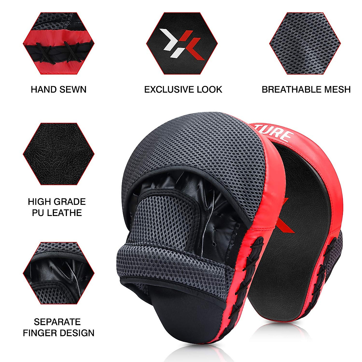 Xnature Essential Curved Boxing MMA Punching Mitts Boxing Pads Hook & Jab Pads MMA Target Focus Punching Mitts Thai Strike Kick Shield a Pair