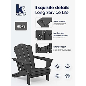 KINGYES Folding Adirondack Chair, HDPE All-Weather Folding Adirondack Chair, Grey