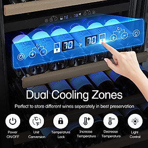 BODEGA Wine Cooler Refrigerator 24 Inch, 174 Bottle Dual Zone Wine Fridge with Double-Layer Tempered Glass Door and Temperature Memory Function,Built-in or Freestanding