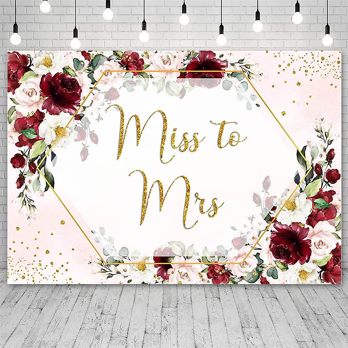 ABLIN 7x5ft Miss to Mrs Backdrop for Bridal Shower Burgundy Red Flowers Photography Background Wedding Bridal Shower Decorations Bride to Be Engagement Party Banner Props