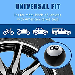 QILISEN Car Tire Valve Caps 4 Pack, Valve Stem Covers with Pool 8 Ball Design, Universal Tire Caps Suitable for Cars, Trucks, SUVs