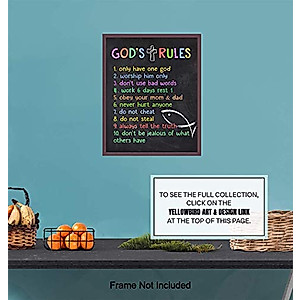 Ten Commandments Wall Decor for Kids, Boys, Girls Bedroom, Toddler Room or Nursery - Religious Bible Verse Wall Art, Christian Scripture Home Decoration - Cute Gift - 8x10 UNFRAMED Picture Print