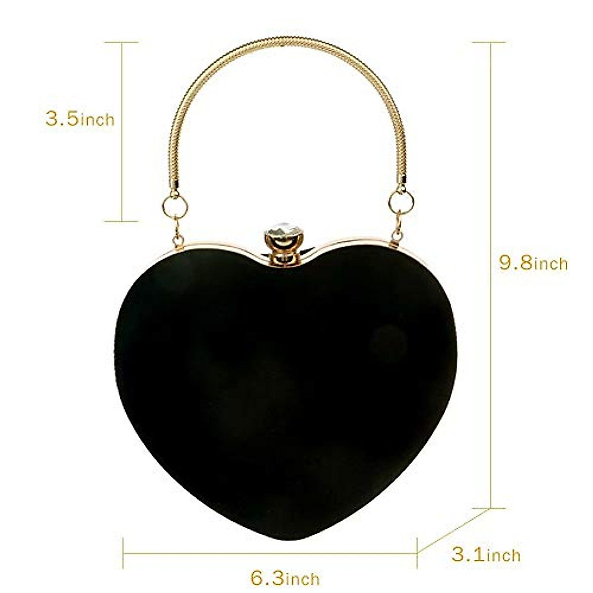 Velvet Heart Shape Clutch Purses for Women Evening Party Tote with Shoulder Chain