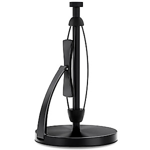 VEHHE Paper Towel Holder Countertop, Black Paper Towel Holder with Spring Activated Arm and Silent Damping Effect, Simply Tear Paper Towel Stand for Bathroom and Kitchen (Black)