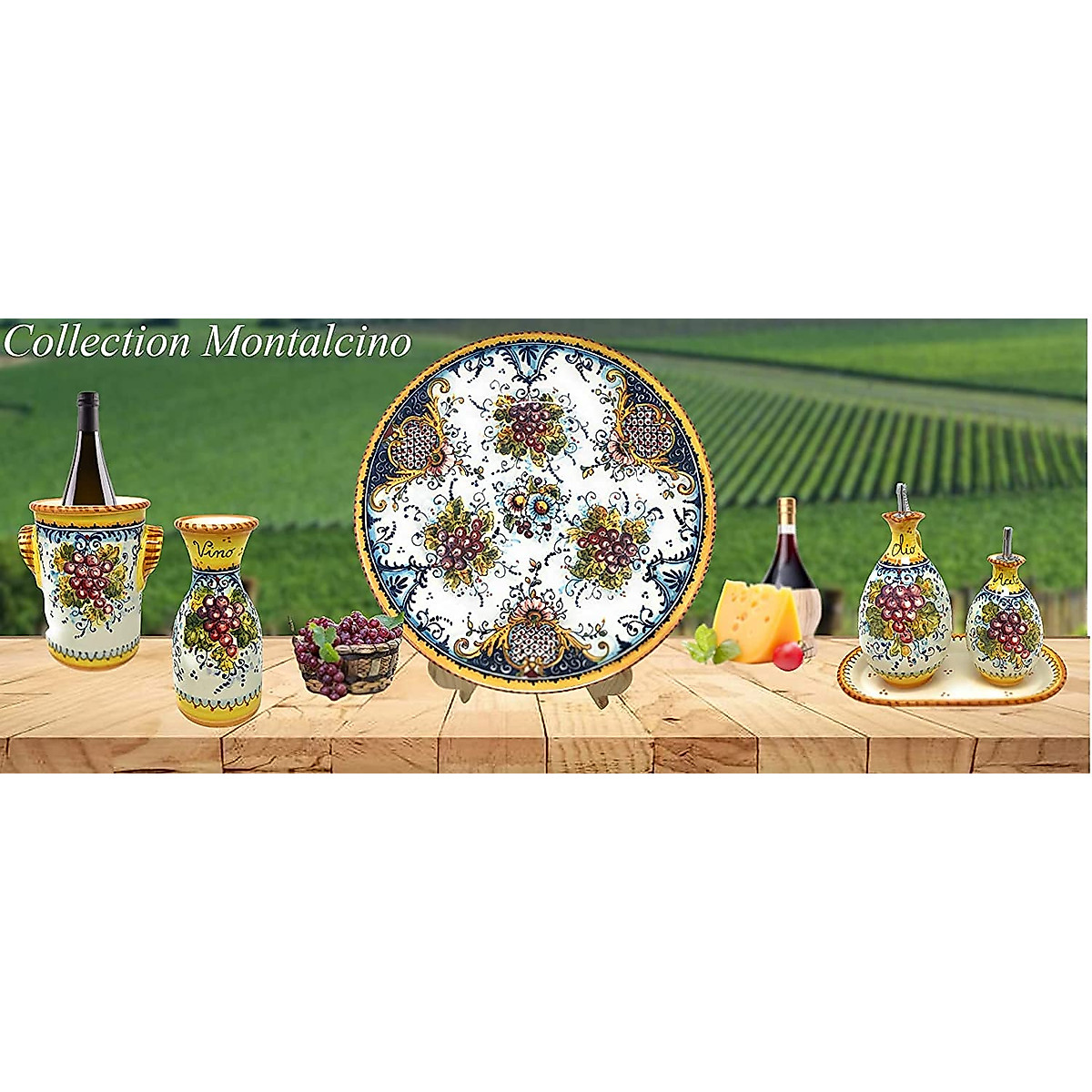 CERAMICHE D'ARTE PARRINI- Italian Ceramic Butter Dish Hand Painted Decorated Grape Made in ITALY Tuscan Art Pottery