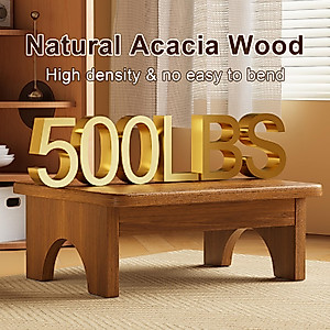 Kzeirm Wooden Step Stool, 6.5" Acacia Wood Step Stool, Step Stools for Adults Kids with 500 lbs Capacity, Bed Steps for High Beds, Small Step Stool for Bathroom Kitchen, Platform Stepping Foot Stool