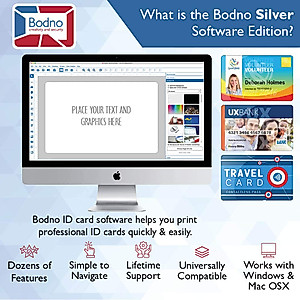 Bodno ID Card Software Program for PC & MAC - Design & Print Photo ID Cards and Gift/Loyalty Cards - Silver Edition