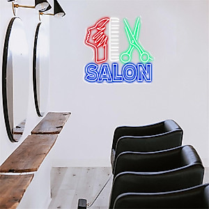MEOMO Hair Salon Neon Signs Waxing Hair Salo Led Neon Light Open Headdress Design Neon Signs Neon for Barber Shop Decor Beauty Salon Wall Decoration With Dimmable Switch,28X24in