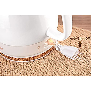 Toptier Electric Ceramic Tea Kettle, Boil Water Quickly and Easily, Detachable Swivel Base & Boil Dry Protection, Carefree Auto Shut Off, 1 L, White Leaf