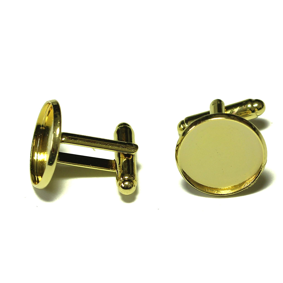 ALL in ONE Cufflinks Cuff Links Button Cabochon Blank Trays Frame with Clear Glass Dome (Gold 16mm - 10 Sets)