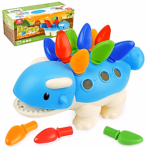 Coogam Dinosaur Fine Motor Skills Toy, The Ankylosaurus Toys 13 Pcs, Sorting Stacking Dinosaur Color Recognition Montessori Educational Gift Game for Year Toddler