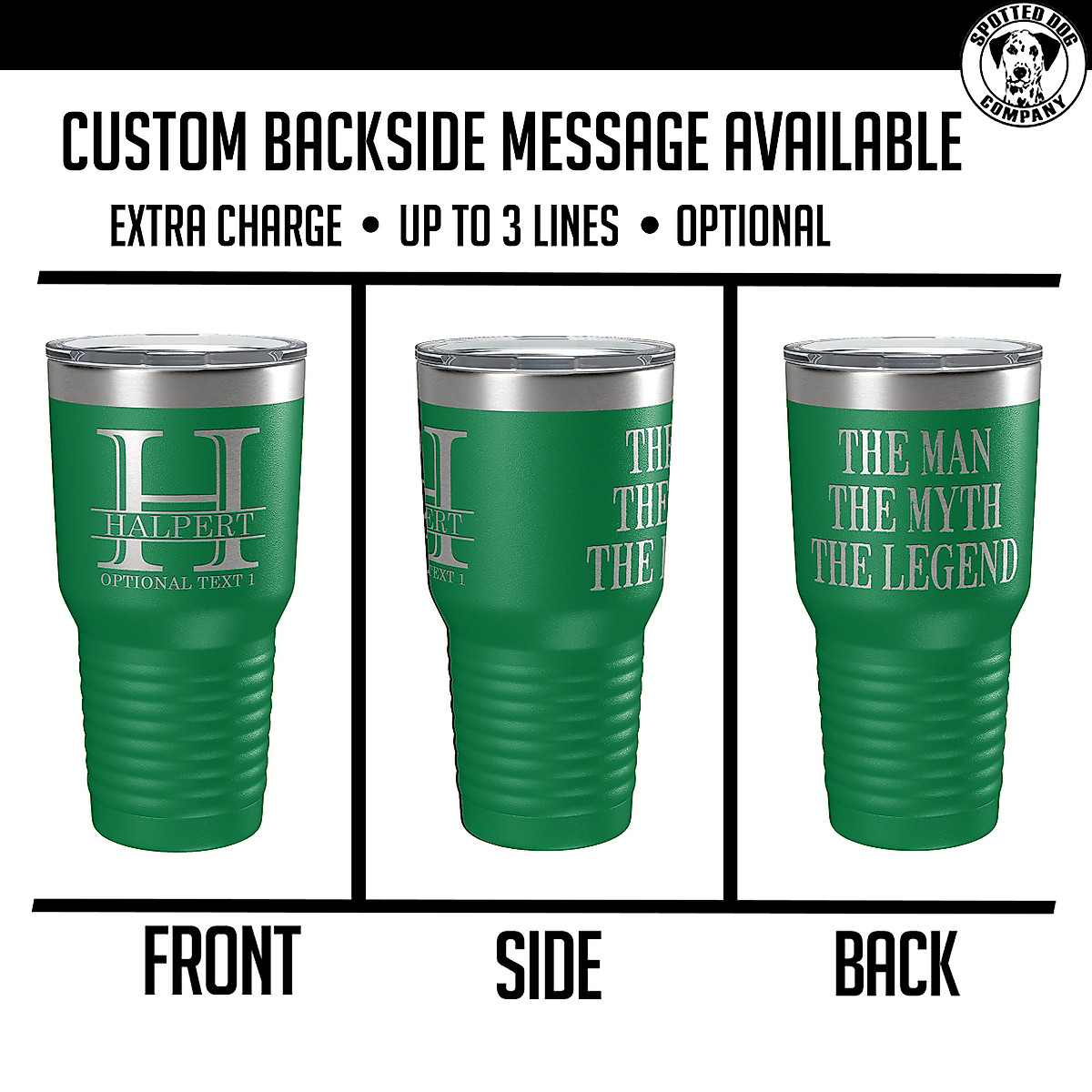 Personalized 30oz (17 Colors) Powder Coated Insulated Stainless Steel Tumbler with Lid, Custom Etched, Customized Engraved Gift Idea for Women Men Her Him, Halpert Monogram Initial Name (Green)