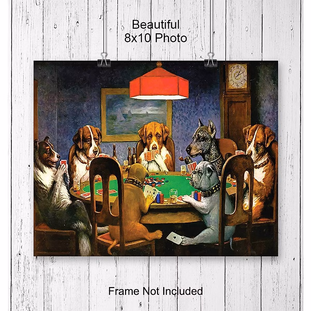 Dogs Playing Cards - Unframed Wall Art Print - Great Home Decor for Game Room or Man Cave - Awesome Gift For Animal Lovers - Ready to Frame (8X10) Photo
