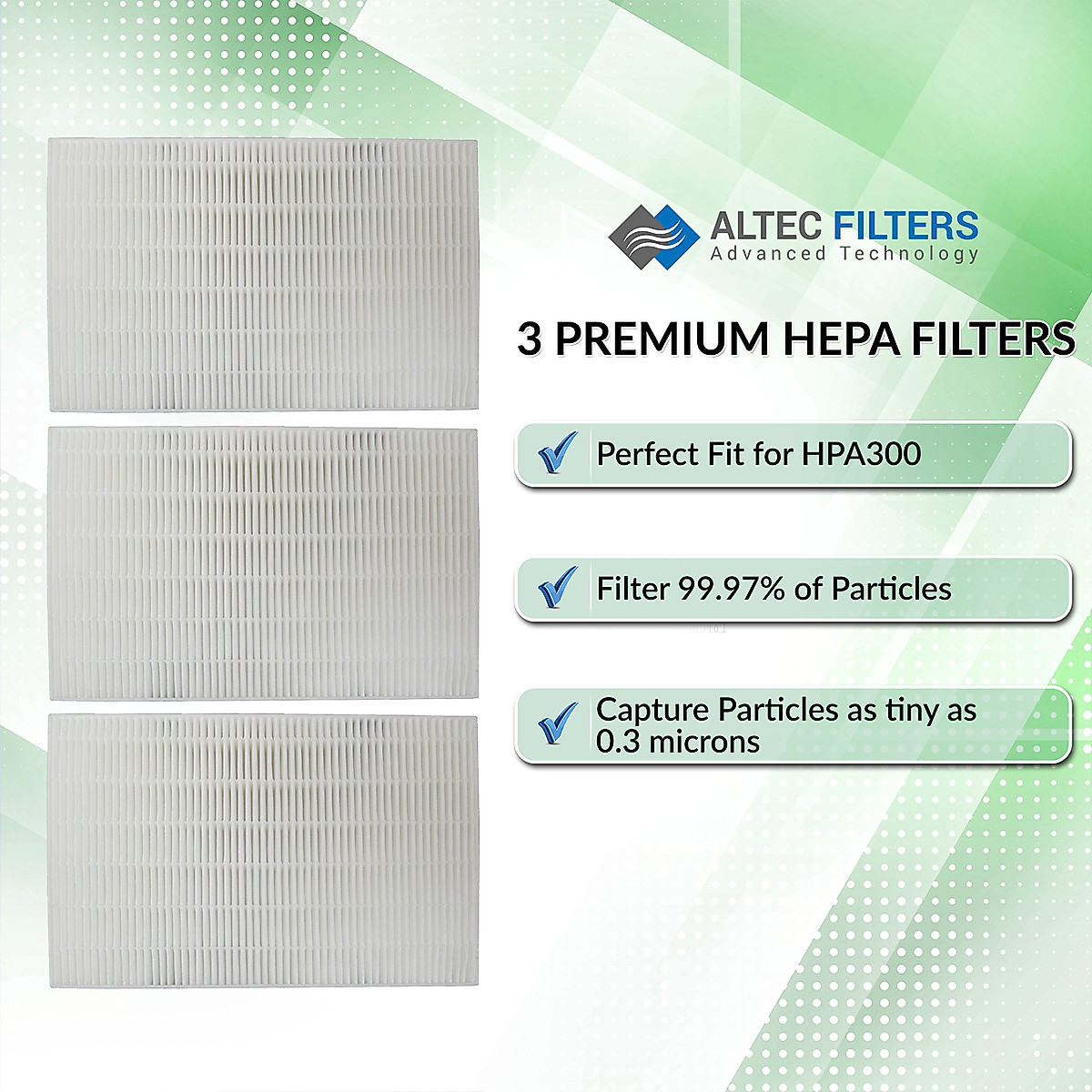 Altec Filters HEPA Premium Quality Replacement Filters Compatible with HPA300 Air Purifier, 3 Pack Fits HPA090, HPA100, HPA200, HPA300 HW HRF-R3 Filter R (HRF-R3 3 Pack)