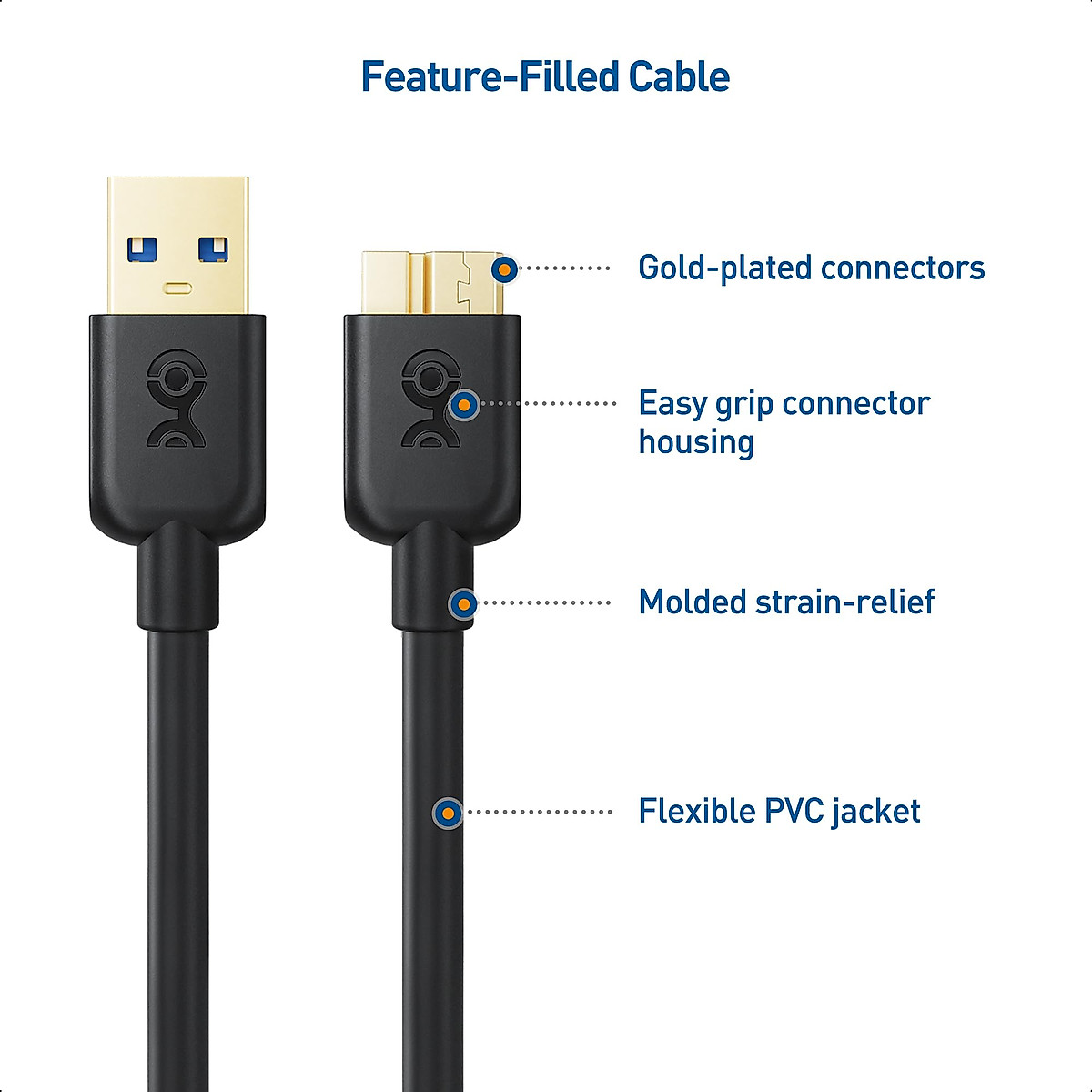 Cable Matters 2-Pack Micro USB 3.0 Cable 6 ft (External Hard Drive Cable, USB to USB Micro B Cable) in Black, Compatible with Seagate, LaCie, Toshiba, Samsung, Western Digital/WD External Hard Drive