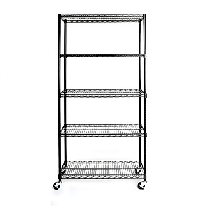 Karl home Heavy Duty 5-Tier Storage Shelving with Wheels, Adjustable Metal Shelves Wire Storage Rack for Garage Kitchen Basement,1100lbs Capacity 35.43" L X 17.72" W X 70.87" H, Black