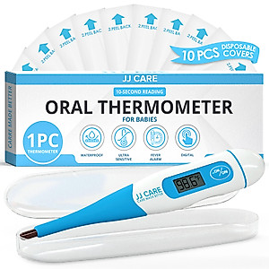 JJ CARE Oral Thermometer with LCD Display, Calibrated Oral Thermometer for Babies and Adults, 10 Seconds Fast Reading Oral Digital Thermometer for Fever with 10 Disposable Covers