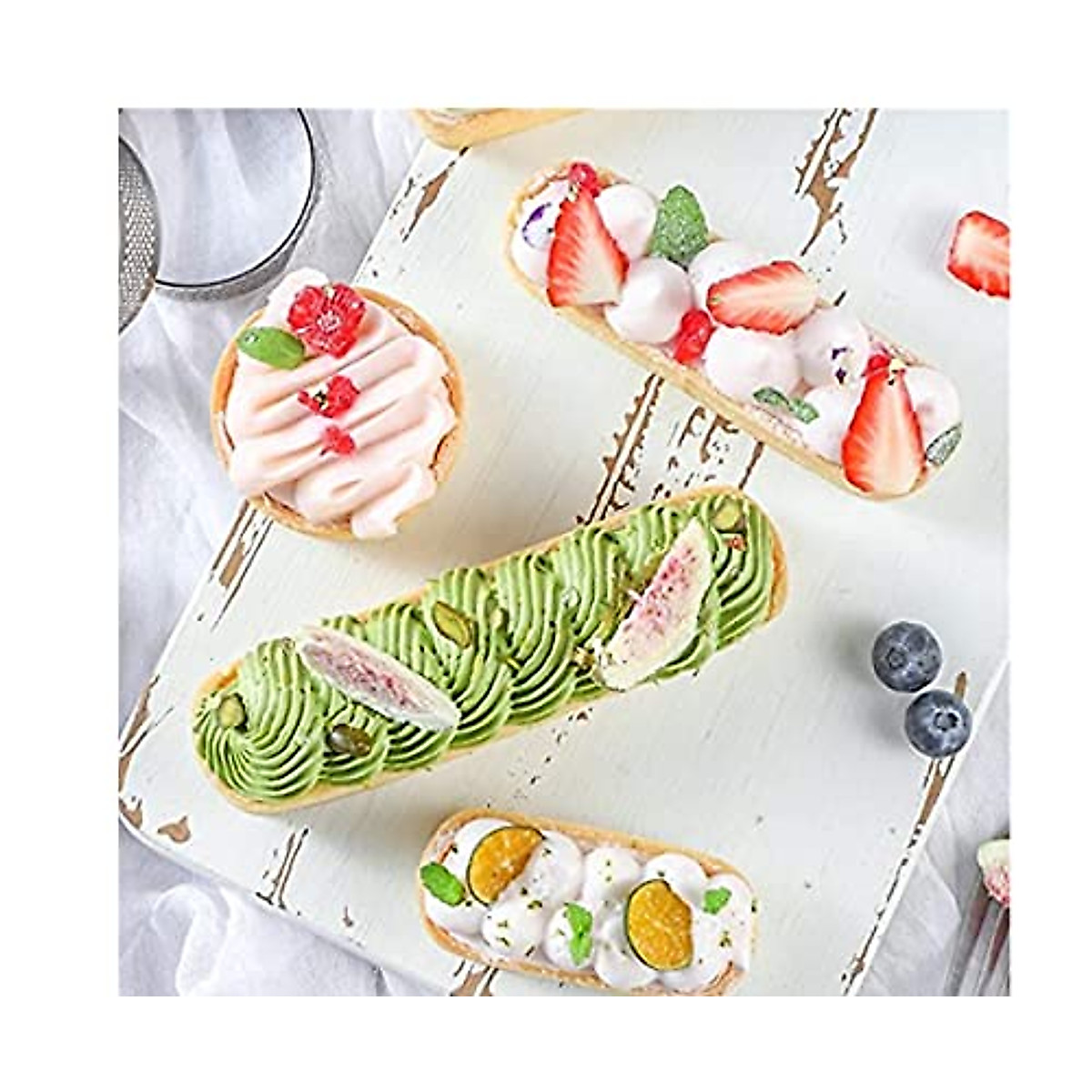 Silicone Baking Mat with Baking tart rings set of 5,Stainless Steel tart ring, Heat-resistant nonstick tart ring, muffin rings, molds and cake.