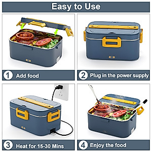 FAMLOVE Electric Lunch Box Food Heater - 1.8l Portable Lunch Warmer, Upgraded Leakproof Heated Lunch Box for work/Office/Car/Truck with fork & Spoon and Insulated Carry Bag (Blue)
