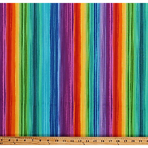 Cotton Rainbow Stripes Bright Colors Multi-Color Striped Cotton Fabric Print by The Yard (PAVILION-C6323-BRIGHT)