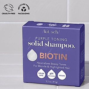 Kitsch Toning Purple Shampoo Bar for Blonde Hair with Biotin for Strengthening Hair & Neutralizing Brassy Tones | Vegan Solid Shampoo Bar for Hair Shine | Zero Waste, 3.2 oz