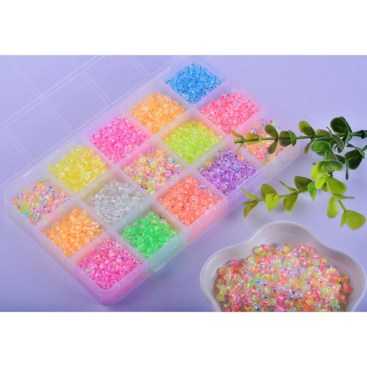Eswala 6000pcs Glow Seed Beads 3mm Glass Beads Glow in The Dark Beads Luminous Seed Beads for Bracelets Jewelry Making DIY Crafts Gifts for Girls Adults(3mm, Multicolor)