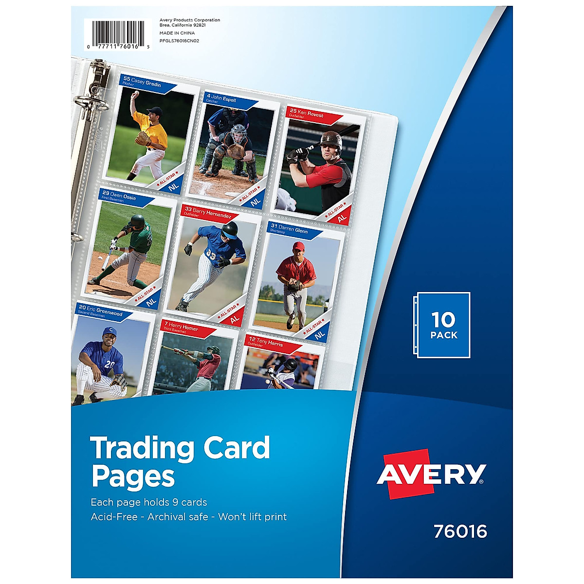 Avery 9 Pocket Trading Card Pages for 3 Ring Binder, Pokemon Cards, Pack of 10, Holds 90 Cards Total (76016)