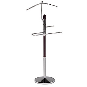 KB Designs - Wood/Metal Suit Tie Valet Stand Rack, Clothing Organizer, Chrome/Walnut