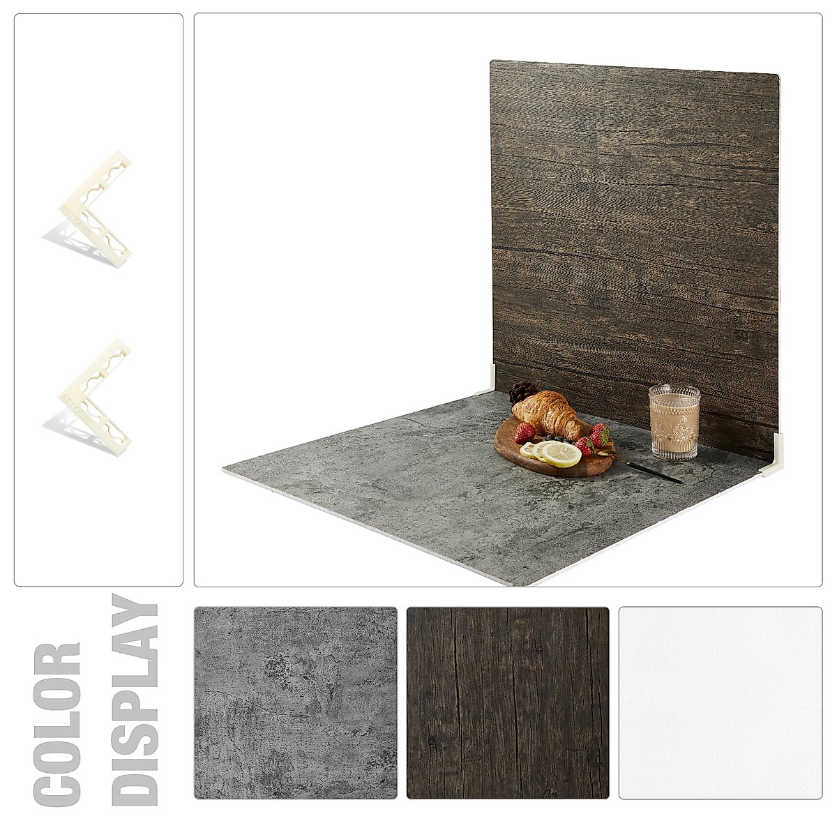 2 PCS Boards Photo Backdrop for Flat Lay, Food Photography Background 24x24 Inch, BEIYANG (Black Walnut+Dark Gray)