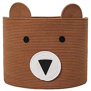 Bear Basket, Animal Basket, Large Cotton Rope Basket, Large Storage Basket, Woven Laundry Hamper, Toy Storage Bin, for Kids Toys Clothes in Bedroom, Baby Nursery, Orange Brown 18"x15"