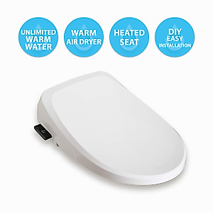 Hulife Electric Bidet Seat for Elongated Toilet with Unlimited Heated Water, Heated Seat, Warm Air Dryer, Wireless Remote Control