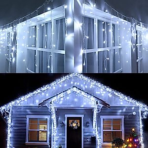 Joomer Christmas Icicle Lights,300 LED 29ft 8 Modes with 60 Drops,Christmas Lights with Timer,Waterproof Connectable Outdoor String Lights for Holiday,Wedding,Party Christmas Decorations(White)