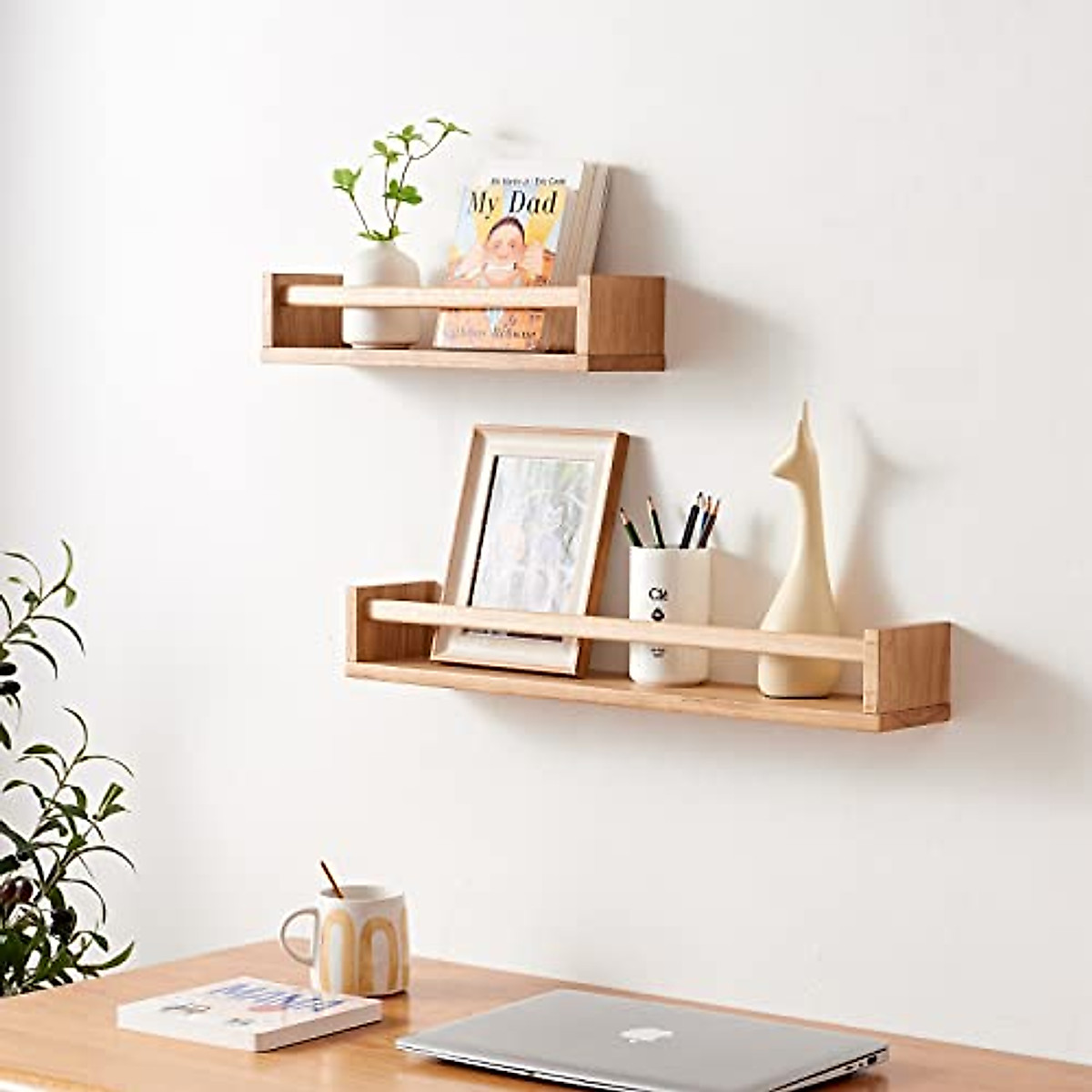 TREOAKWIS Nursery Shelves, Natural Wood Nursery Floating Shelves for Wall Mounted, Wall Bookshelf for Kids,Hanging Shelf for Baby Nursery Room Decor Bathroom Decor, Kitchen Spice Rack, 24 Inch