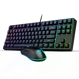 RK ROYAL KLUDGE RK987 Gaming Keyboard and Mouse, Wired Mechanical Keyboard 87 Keys and RGB Gaming Mice Combo, Programmable Computer Desktop Gaming Accessories, Brown Switches-Black Set