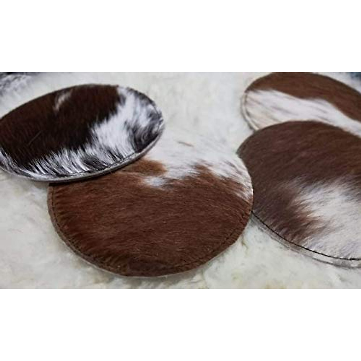 Set of 4 Natural Cowhide Tea Coasters | Hair On Round Tea Coasters for Multipurpose