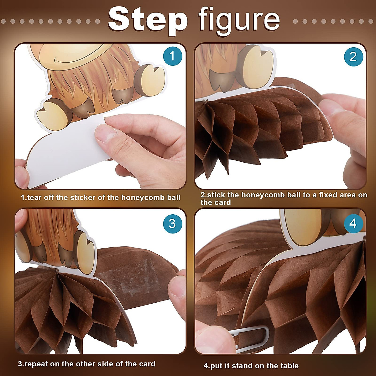 Kosiz 8 Pcs Highland Cow Honeycomb Centerpieces Cow Table Topper Cow Theme Honeycomb Centerpieces for Baby Shower Western Cowboy Kids Birthday Party Decorations