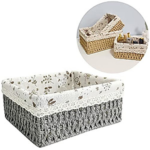 ＫＬＫＣＭＳ Multipurpose Rattan Storage Basket Decorative Baskets for Living Room Tabletop Bedroom, Medium Grey A