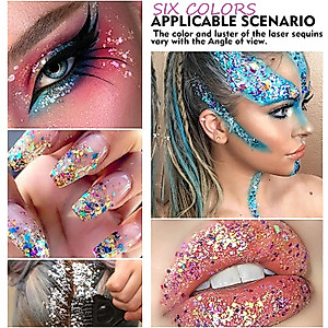 Beteligir 6pcs Face Body Glitter, Concert Glitter Gel, Face Eye Hair Music Festival Rave Accessories Makeup,Sparkling Body Glitter Gel for Women