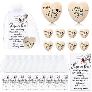Fumete 50 Sets Funeral Gift Favors for Guests, Wooden Heart Token with Sheer Organza Bags and Red Cardinal Greeting Cards for Church Favors Christmas Family Funeral Pocket Hug Gifts