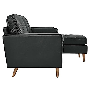 Modway Valour 78" Modern Style Leather Apartment Sectional Sofa in Black
