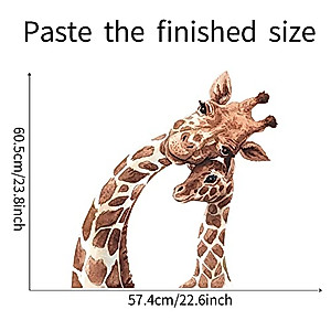 ROFARSO Lifelike Cute Lovely Mother and Little Giraffe Animal Wall Sticker Removable Wall Decal Peel and Stick Wall Art Decoration Home Decor for Nursery Kid Baby Bedroom Living Room Playing Room Mural