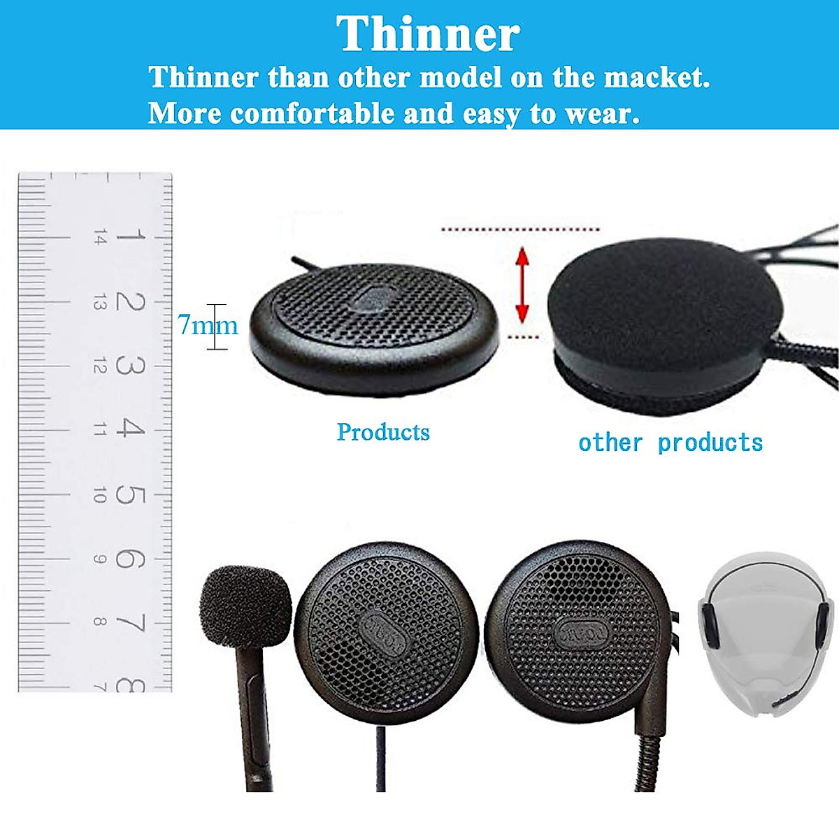 Motorcycle Helmet Wireless Bluetooth Headset Headphones for Helmets Wireless Headphones with Microphone Sound System for Motorcycle 0.27 inches Silm