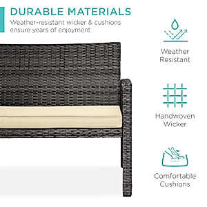 Best Choice Products 4-Piece Outdoor Wicker Patio Conversation Furniture Set for Backyard w/Coffee Table, Seat Cushions - Gray/Cream