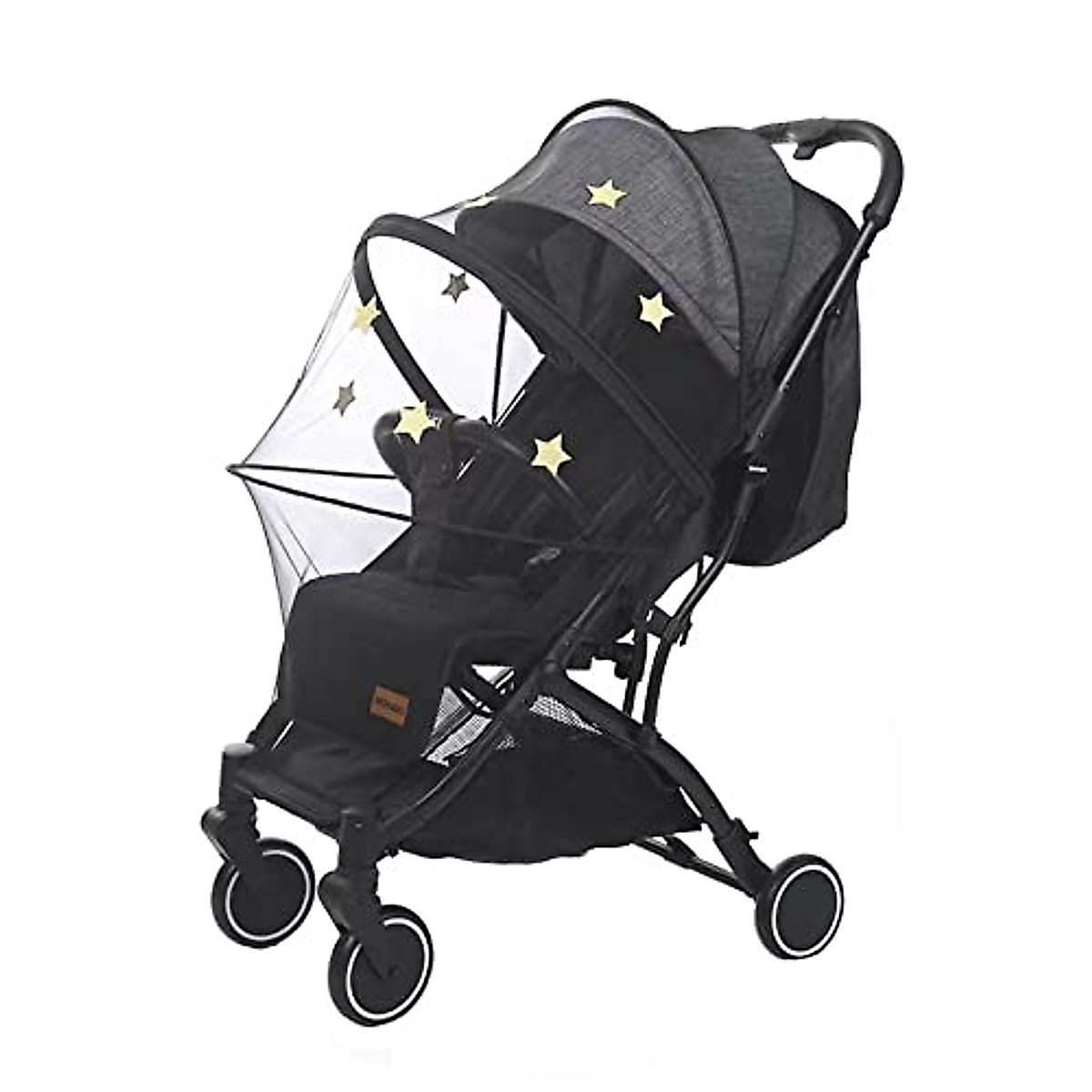 MINILUJIA Universal Foldable Star Mosquito Net and Storage Bag for Baby Stroller with Zipper Visible Breathable Sun Cover Bassinet Mesh Cover for Car Seat,Bassinets,Cradles,Cribs (Black with Star)
