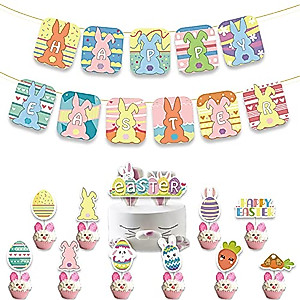 Easter Party Balloon Set - Easter Happy Banner, Easter Egg Bunny Balloon, Easter Cake Tag,Easter Party Supplies (34 Pieces)